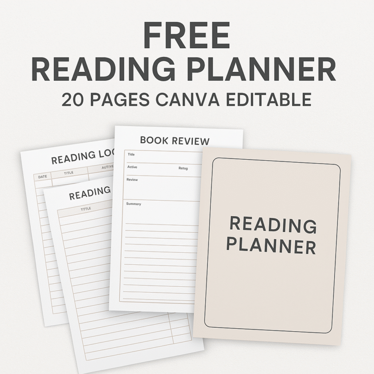 Free Reading Planner (20 Pages) – Canva Editable Book Tracker & Reading ...