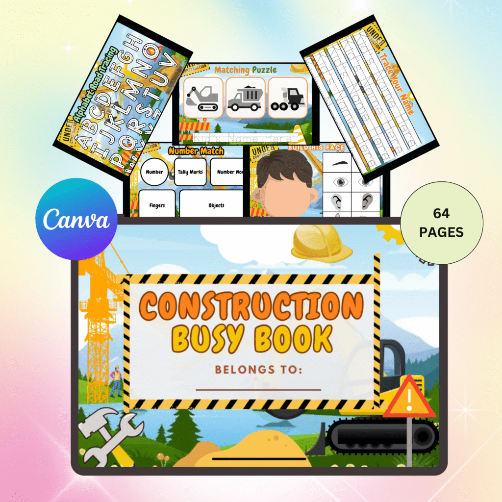 Construction Busy Book for Kids | Canva Printable Montessori - Pixbundle