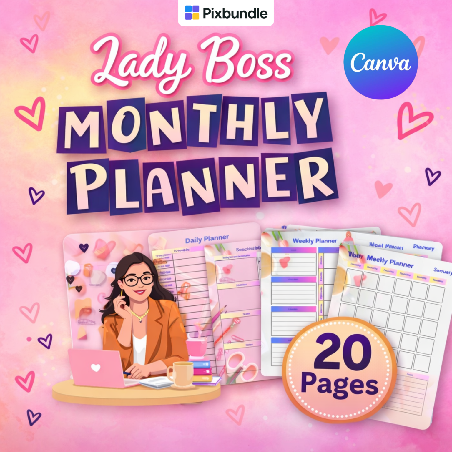 Lady Boss Planner | 20 Pages Canva Editable - Pixbundle